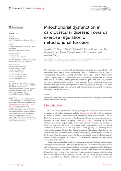 Pdf Mitochondrial Dysfunction In Cardiovascular Disease Towards