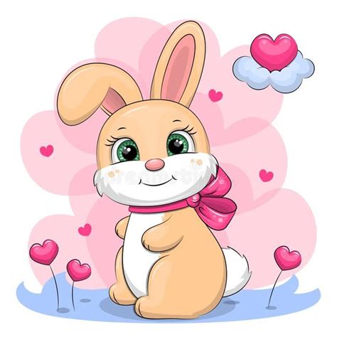A Cartoon Rabbit With Hearts On A Pink Background
