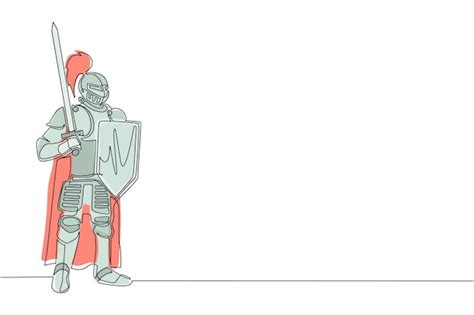Premium Vector Single Continuous Line Drawing Medieval Knight