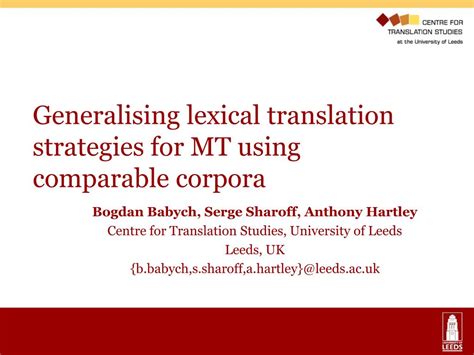 Ppt Generalising Lexical Translation Strategies For Mt Using