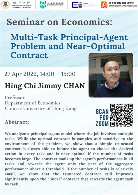 Fss Econ Seminar Multi Task Principal Agent Problem And Near Optimal Contract Faculty Of