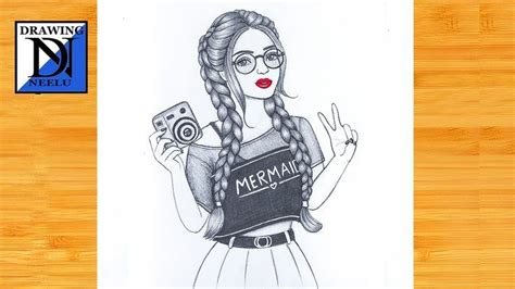 How To Draw A Traditional Girl Taking Selfie Pencil Sketch Tutorial
