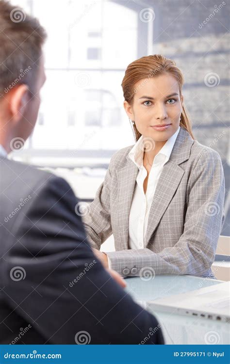 Attractive Woman During Job Interview Stock Image Image Of Bright