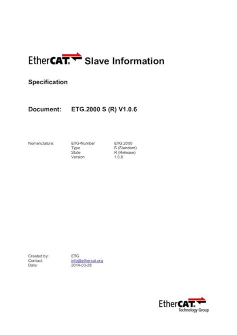 Pdf Ethercat Slave Information Specificationetg Standards 1 Etg Pdf Ethercat Slave Information Specificationetg Standards 1 Etg