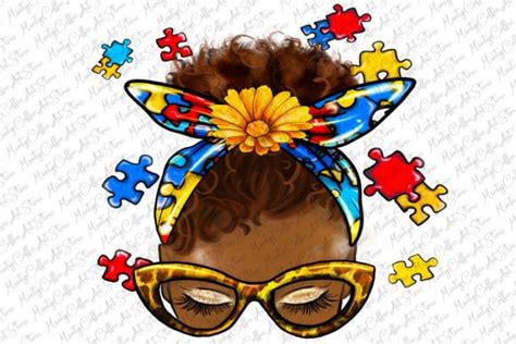 Afro Messy Bun Png Autism Sublimation Graphic By MintyCoffeeArtStore