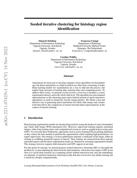 Pdf Seeded Iterative Clustering For Histology Region Identification
