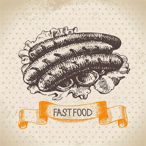 Premium Vector Vintage Fast Food Background Hand Drawn Illustration Menu Design