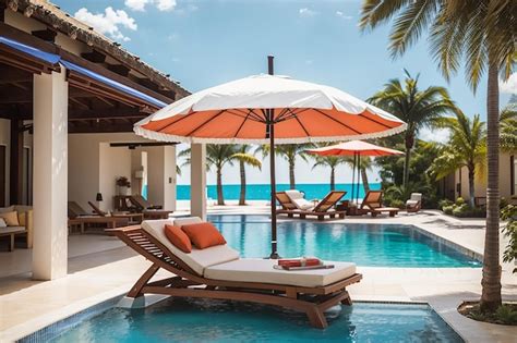 Premium Photo Hammocks And Umbrella Placed Near To A Large Pool