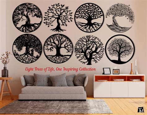 Tree Of Life Laser Cut Wall Art Set 8 Round Tree Designs Digital
