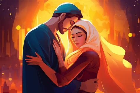 Illustration Of A Couple Hugging Premium Ai Generated Image
