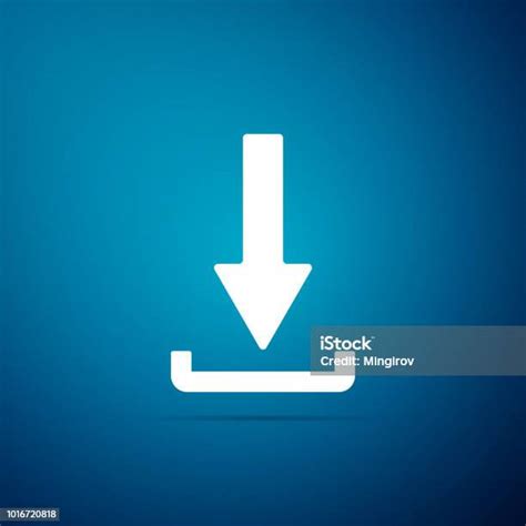파란색 배경에 고립 아이콘을 다운로드 합니다 업로드 버튼 로드 기호입니다 아래로 화살표 지점입니다 평면 디자인입니다 벡터 일러스트 레이 션 개념에 대한 스톡 벡터 아트 및