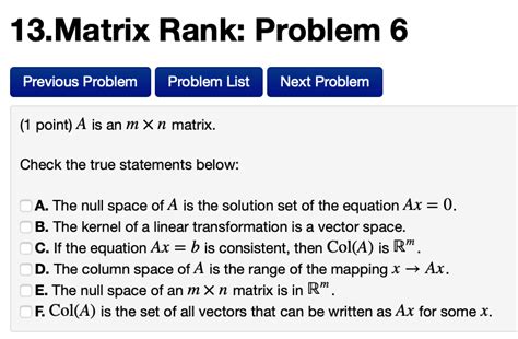 Solved Matrix Rank Problem Previous Problem Problem Chegg