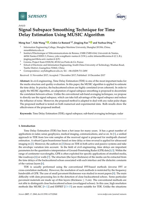 Pdf Signal Subspace Smoothing Technique For Time Delay Estimation Using Music Algorithm