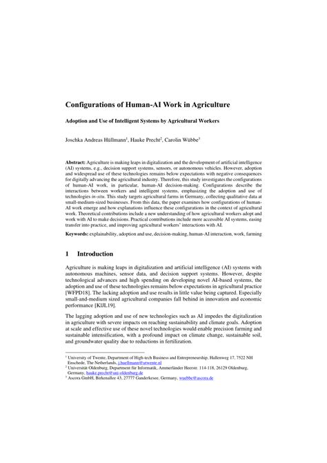 Pdf Configurations Of Human Ai Work In Agriculture Adoption And Use Of Intelligent Systems By