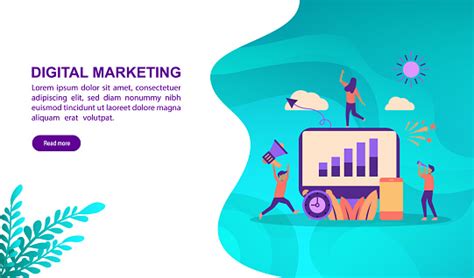 캐릭터와 디지털 마케팅 일러스트 개념입니다 배너 프레젠테이션 소셜 미디어 포스터 광고 및 프로 모션에 대 한 템플릿 0명에 대한 스톡 벡터 아트 및 기타 이미지 Istock