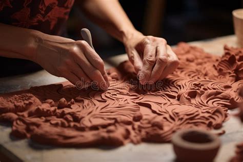 Close Up Of Female Hands Working With Clay On Pottery Wheel Ai