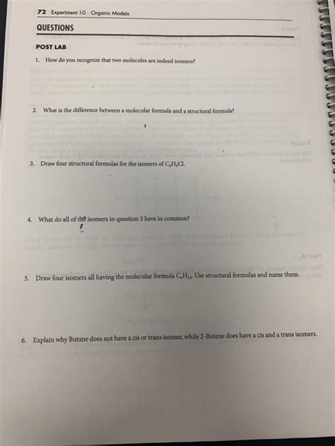 Solved Experiment Organic Models QUESTIONS POST LAB Chegg