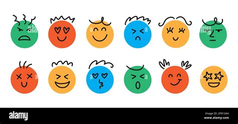 Fun Emoji Icon Set Emoticon Doodle Faces Stock Vector Image And Art Alamy