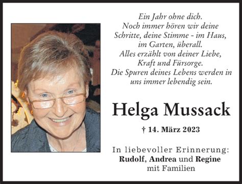 Traueranzeigen Von Helga Mussack Augsburger Allgemeine Zeitung
