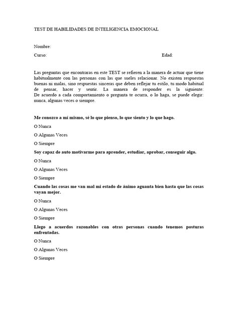 Test De Habilidades De Inteligencia Emocional Pdf Inteligencia