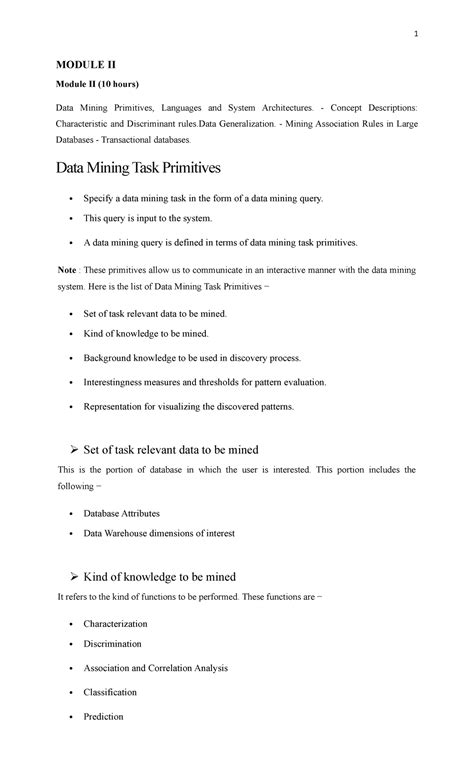 Module Ii Module Ii Module Ii 10 Hours Data Mining