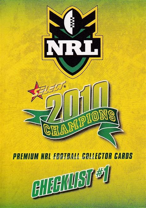 2010 NRL Champions Common Card Base 001 Checklist 1 Gold Coast