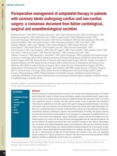 Pdf Perioperative Management Of Antiplatelet Therapy In Patients With