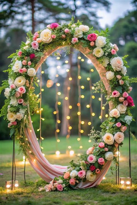 Arches With Flowers And Lights In Wedding Ceremony Wedding Arches