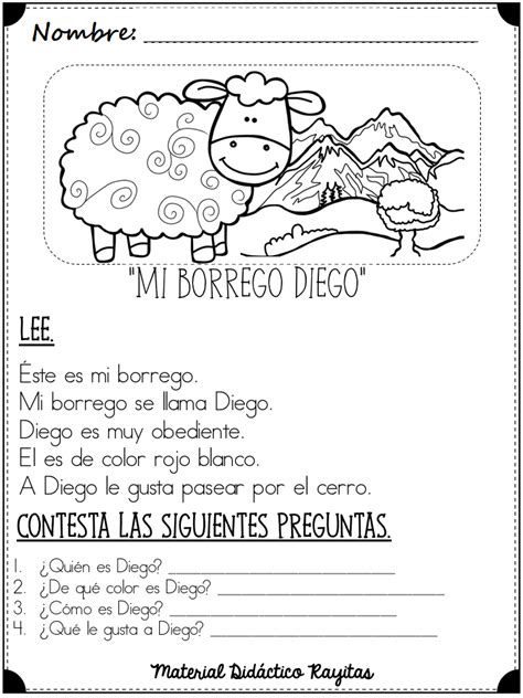 Mi Grado Primero Examen De Comprensión De Lectura Mi Borrego Diego