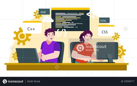 Best Web Developers Working On Project Illustration Download In Png