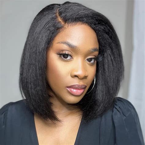 Perruque Bob Lace Front Wig Remy Brésilienne Naturelle Cheveux Crépus