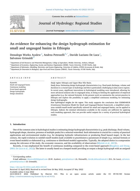 Pdf An Evidence For Enhancing The Design Hydrograph Estimation For Small And Ungauged Basins