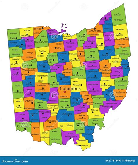 Colorful Ohio Political Map With Clearly Labeled Separated Layers