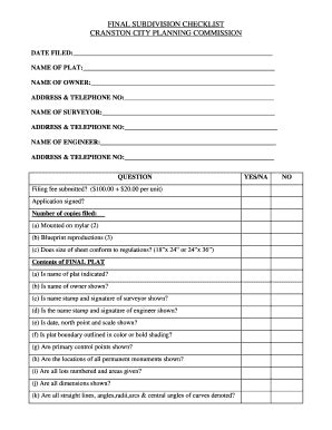 Fillable Online 6 Minor And Major Subdivision Final Checklist The