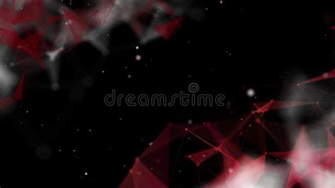 Abstract Black Background With White And Red Plexus Lines Molecules Technology With Polygonal