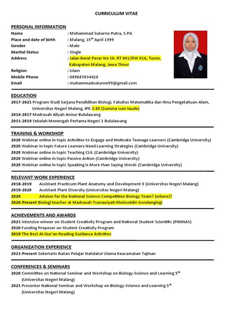 2 Cv Mohammad Sukarno Putra Pdf Learning Education Theory