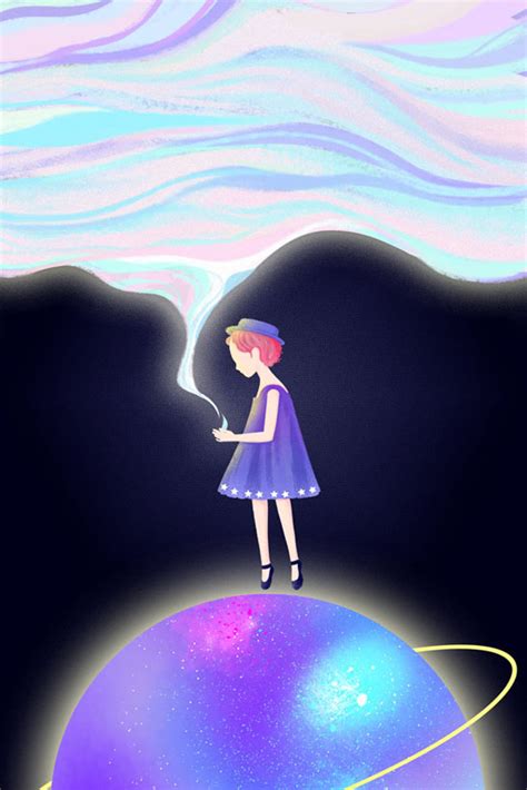 梦幻女孩插画psd素材 爱图网
