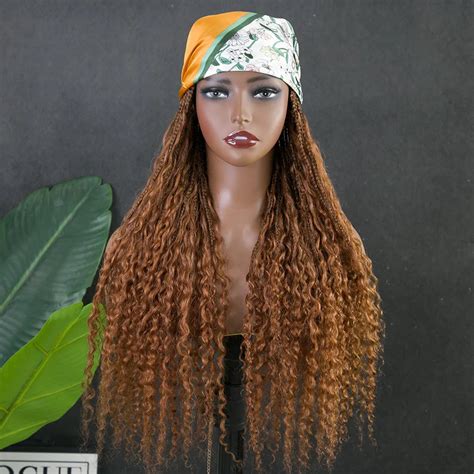 30 Light Brown Grab And Go Braids Band Wig Boho Style With Human Hair C