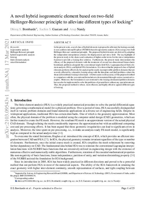 Pdf A Novel Hybrid Isogeometric Element Based On Two Field Hellingerreissner Principle To