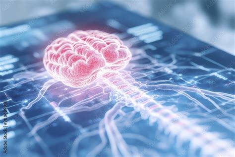 Digital Visualization Of A Brain On A Computer Screen Representing Neuroscience Technology