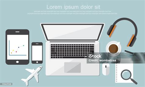 Tampilan Atas Desktop Kerja Meja Meja Kantor Ruang Salin Ilustrasi