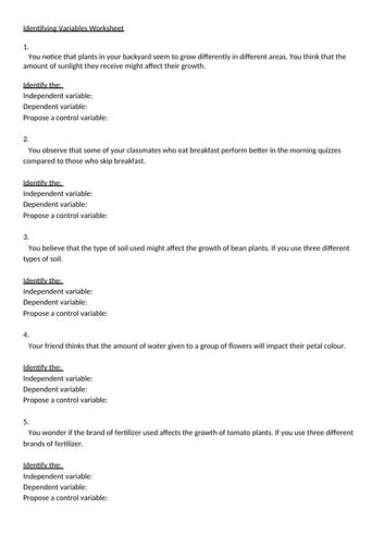 Identifying Scientific Variables Teaching Resources