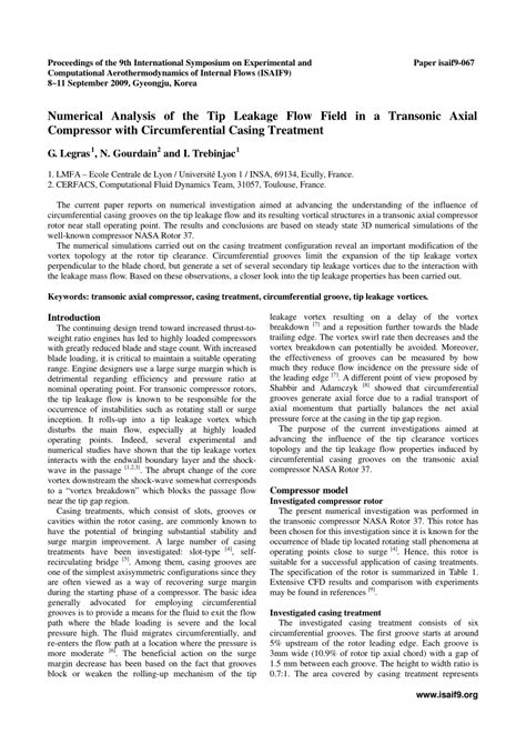Pdf Numerical Analysis Of The Tip Leakage Flow Field In A Transonic