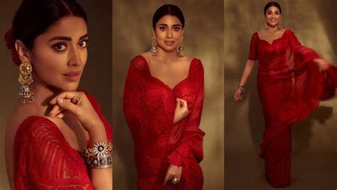 Shriya Saran ഇതാണ് ഞങ്ങളുടെ ക്യൂട്ട് സുന്ദരി ചുവന്ന സാരിയി