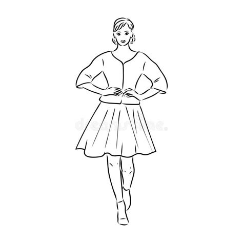 Hand Drawn Beautiful Young Woman Fashion Woman Stylish Cute Girl