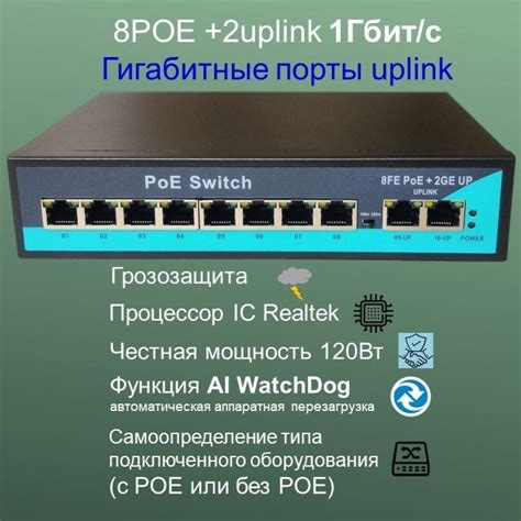 Коммутатор YDA POE свитч с 8POE +2Uplinк 1000 Мбит/с (гигабит) портов ...