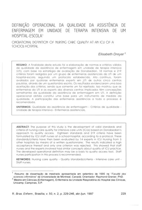 Pdf Definição Operacional Da Qualidade Da Assistência De Enfermagem