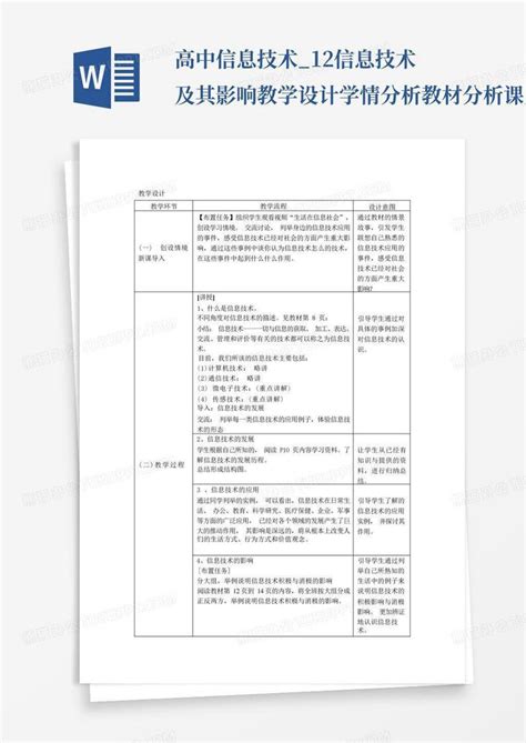 高中信息技术1 2信息技术及其影响教学设计学情分析教材分析课后反思word模板下载编号qvajrjoe熊猫办公