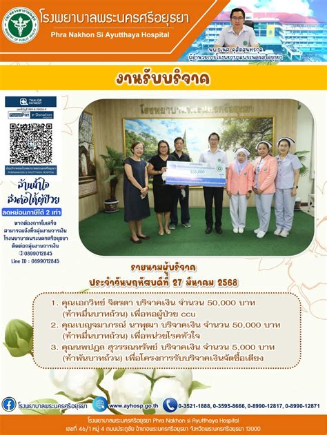 รายนามผู้บริจาค โรงพยาบาลพระนครศรีอยุธยา Facebook