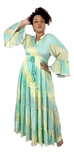 Vestido Boho Longo Manga Longa Bordado Viscose Premium Cl Frete grátis